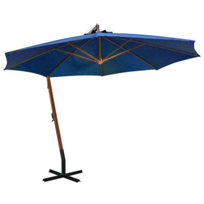 Berkfield Hanging Parasol with Pole Azure Blue 3.5x2.9 m Solid Fir Wood ...
