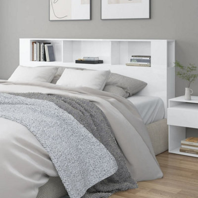 Berkfield Headboard Cabinet High Gloss White 200x18.5x104.5 cm