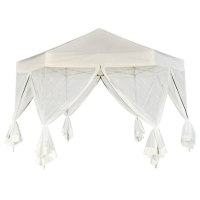 Berkfield Hexagonal Pop-Up Marquee with 6 Sidewalls Cream White 3.6x3.1 m