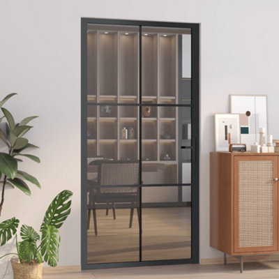 Berkfield Interior Door 102.5x201.5 cm Black ESG Glass and Aluminium ...