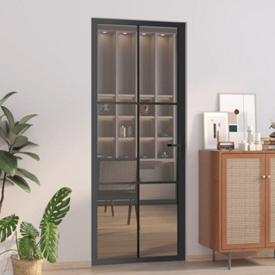 Berkfield Interior Door 83x201.5 cm Black ESG Glass and Aluminium | DIY ...