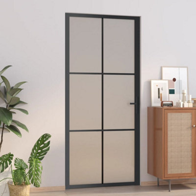 Berkfield Interior Door 93x201.5 cm Black Matt Glass and Aluminium ...