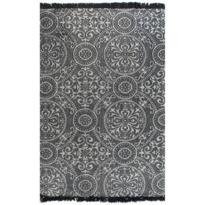 Berkfield Kilim Rug Cotton 120x180 cm with Pattern Grey | DIY at B&Q