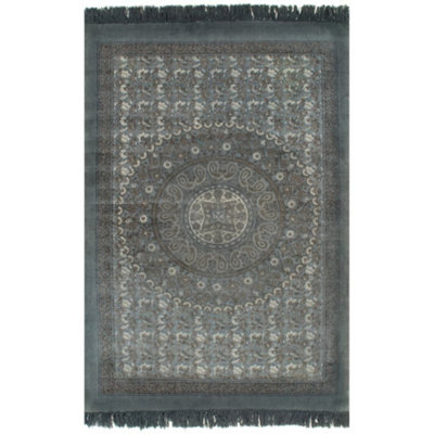 Berkfield Kilim Rug Cotton 120x180 cm with Pattern Grey | DIY at B&Q
