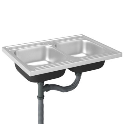 Berkfield Kitchen Sink with Double Basins Silver 800x600x155 mm ...
