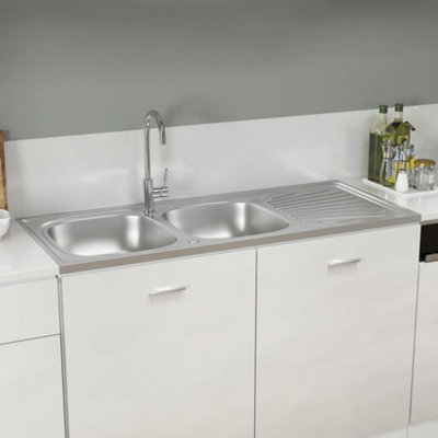 Berkfield Kitchen Sink with Double Sinks Silver 1200x500x155 mm ...