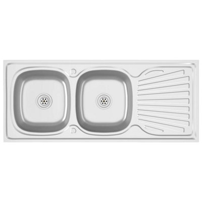 Berkfield Kitchen Sink with Double Sinks Silver 1200x500x155 mm ...