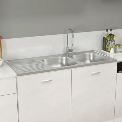 Berkfield Kitchen Sink with Double Sinks Silver 1200x500x155 mm ...