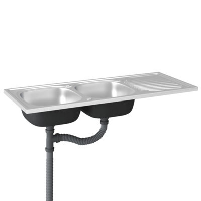 Berkfield Kitchen Sink with Double Sinks Silver 1200x500x155 mm ...