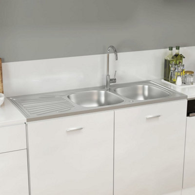 Berkfield Kitchen Sink with Double Sinks Silver 1200x600x155 mm ...