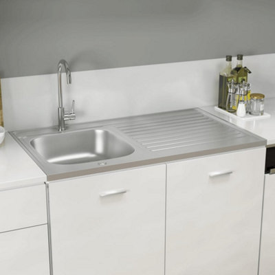 Berkfield Kitchen Sink with Drainer Set Silver 1000x600x155 mm ...