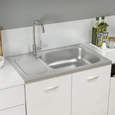 Berkfield Kitchen Sink with Drainer Set Silver 800x500x155 mm Stainless ...