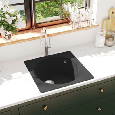 Berkfield Kitchen Sink with Overflow Hole Black Granite | DIY at B&Q