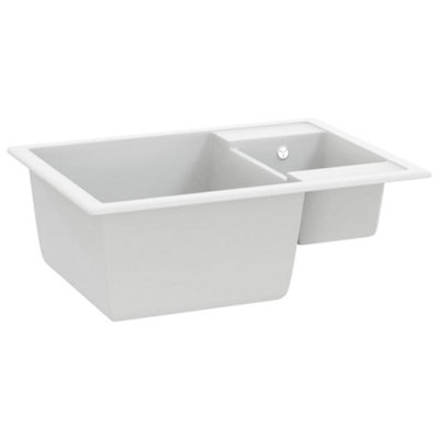 Berkfield Kitchen Sink with Overflow Hole Double Basins White Granite