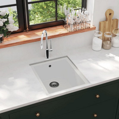 Berkfield Kitchen Sink with Overflow Hole White Granite | DIY at B&Q