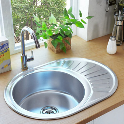 Berkfield Kitchen Sink with Strainer and Trap Oval Stainless Steel ...