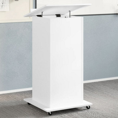Berkfield Lectern with Wheels & Drawer White 55x55x107 cm Engineered Wood