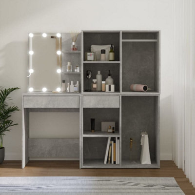 Berkfield LED Dressing Table with 2 Cabinets Concrete Grey Engineered Wood