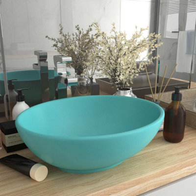 Berkfield Luxury Basin Oval-shaped Matt Light Green 40x33 cm Ceramic ...