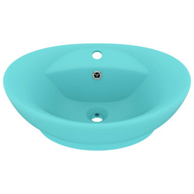 Berkfield Luxury Basin Overflow Oval Matt Light Green 58.5x39 cm Ceramic