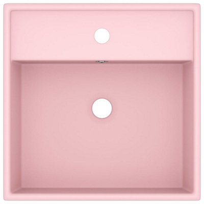 Berkfield Luxury Basin Overflow Square Matt Pink 41x41 cm Ceramic