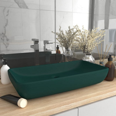 Berkfield Luxury Basin Rectangular Matt Dark Green 71x38 cm Ceramic ...