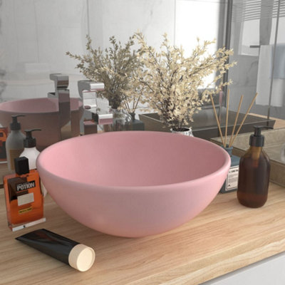 Berkfield Luxury Bathroom Basin Round Matt Pink 32.5x14 cm Ceramic ...