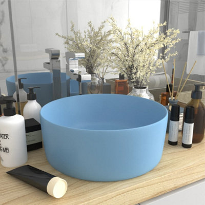 Berkfield Luxury Wash Basin Round Matt Light Blue 40x15 cm Ceramic ...