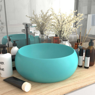 Berkfield Luxury Wash Basin Round Matt Light Green 40x15 cm Ceramic ...