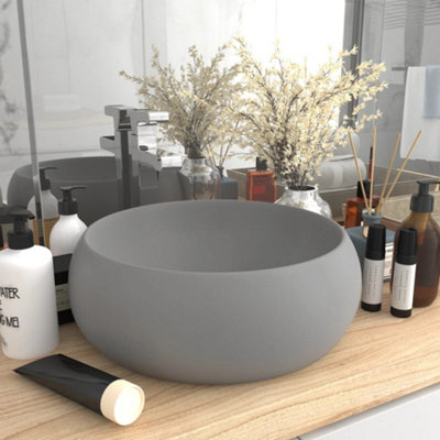 Berkfield Luxury Wash Basin Round Matt Light Grey 40x15 cm Ceramic ...