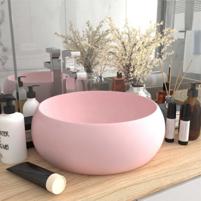 Berkfield Luxury Wash Basin Round Matt Pink 40x15 cm Ceramic | DIY at B&Q