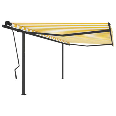Berkfield Manual Retractable Awning with Posts 4.5x3.5 m Yellow & White ...