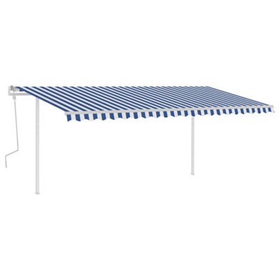 Berkfield Manual Retractable Awning with Posts 5x3 m Blue and White