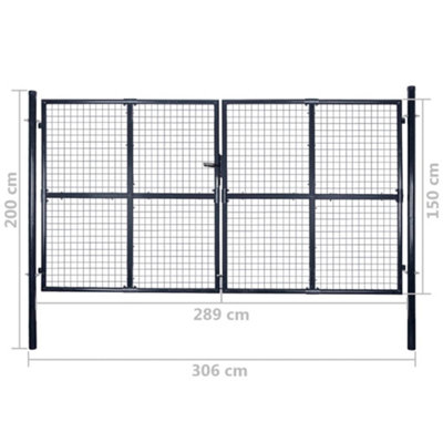Berkfield Mesh Garden Gate Galvanised Steel 289x150 cm Grey