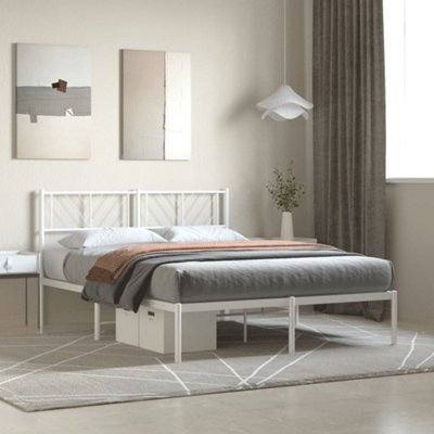Berkfield Metal Bed Frame with Headboard White 135x190 cm | DIY at B&Q