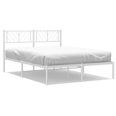 Berkfield Metal Bed Frame with Headboard White 135x190 cm | DIY at B&Q
