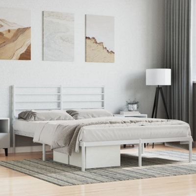 Berkfield Metal Bed Frame with Headboard White 140x200 cm