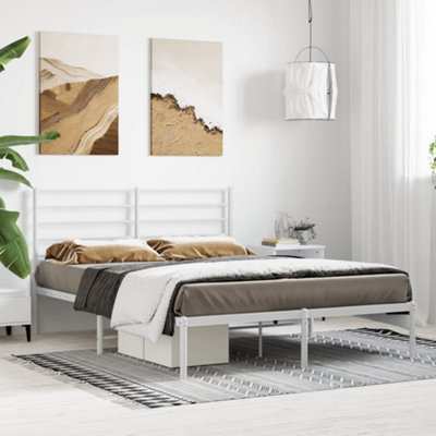 Berkfield Metal Bed Frame with Headboard White 140x200 cm
