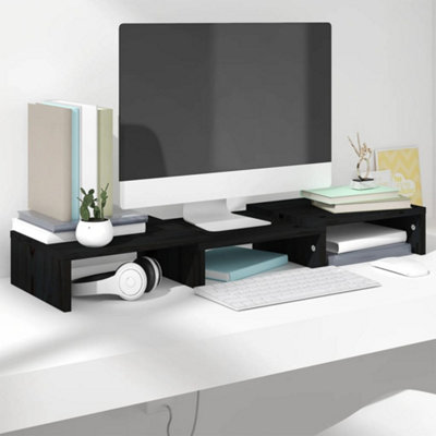 Berkfield Monitor Stand Black 60x24x10.5 cm Solid Wood Pine | DIY at B&Q