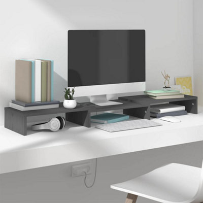 Berkfield Monitor Stand Grey 80x24x10.5 cm Solid Wood Pine | DIY at B&Q