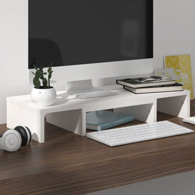 Berkfield Monitor Stand White 60x24x10.5 cm Solid Wood Pine