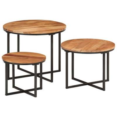 Berkfield Nesting Coffee Tables 3 pcs Solid Wood Acacia and Iron