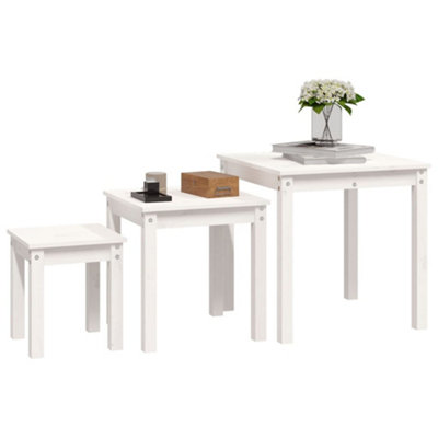 Berkfield Nesting Tables 3 pcs White Solid Wood Pine
