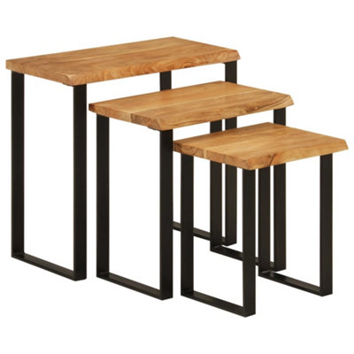 Berkfield Nesting Tables 3 pcs with Live Edge Solid Wood Acacia