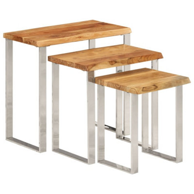 Berkfield Nesting Tables 3 pcs with Live Edge Solid Wood Acacia