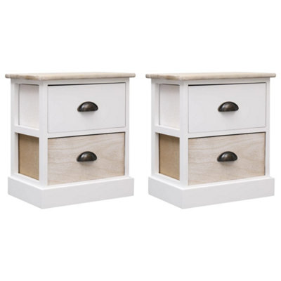 Berkfield Nightstands 2 pcs White and Natural 38x28x45 cm Paulownia Wood