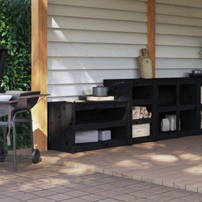 Berkfield Outdoor Kitchen Cabinets 2 pcs Black Solid Wood Pine