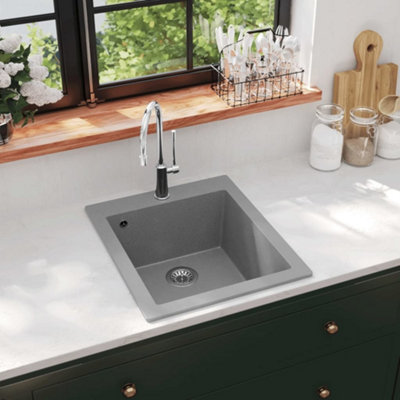 Berkfield Overmount Kitchen Sink Single Basin Granite Grey | DIY at B&Q
