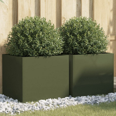 Berkfield Planters 2 pcs Olive Green 42x40x39 cm Steel
