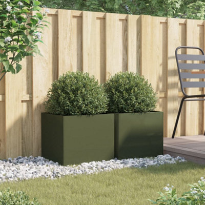 Berkfield Planters 2 pcs Olive Green 42x40x39 cm Steel